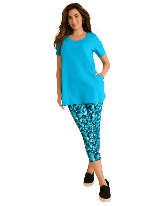 Roaman's Scoopneck Short Sleeve Pocket Tunic - Ocean