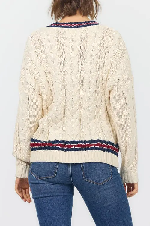DEAR JOHN Kairi Long Sleeve V-neck Cable Knit Sweater
