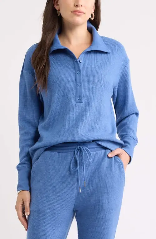 Caslon Waffle Knit Button-front Sweatshirt - Blue Glory