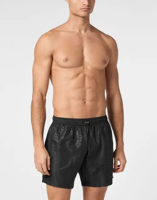 Philipp Plein Metallic Logo Patch Beachwear Short Trousers