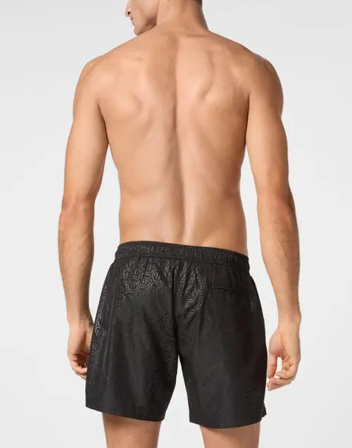 Philipp Plein Metallic Logo Patch Beachwear Short Trousers
