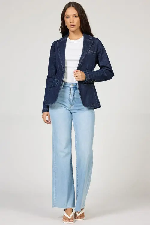 DEAR JOHN Minah One Button Denim Blazer