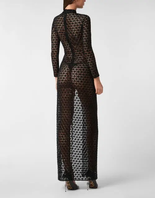 Philipp Plein Embroidered Long Dress Crystal