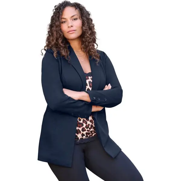 Roaman's Comfort Stretch Ponte Blazer - Navy