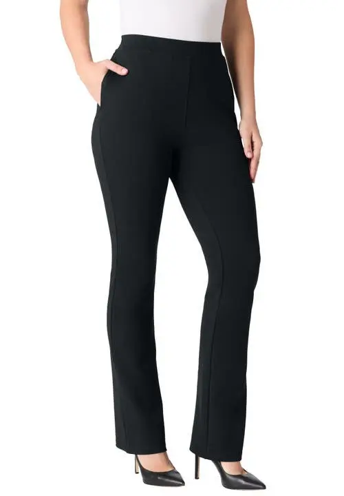 Roaman's Ponte Bootcut Pant With Pockets And Pull-on Elastic Waist - Black