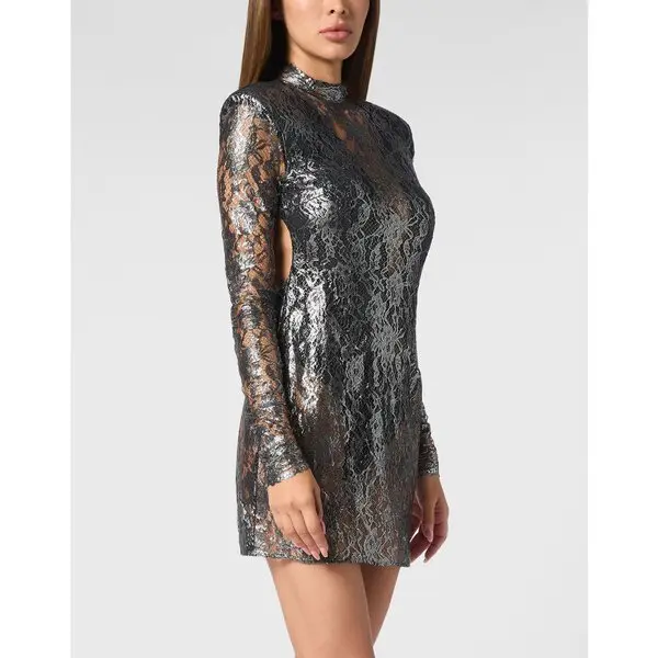 Philipp Plein Crystal Lace Mini Dress - Black