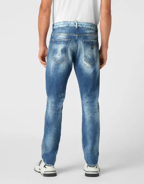 Philipp Plein Studded Straight Cut Denim Trousers - Thunderblue