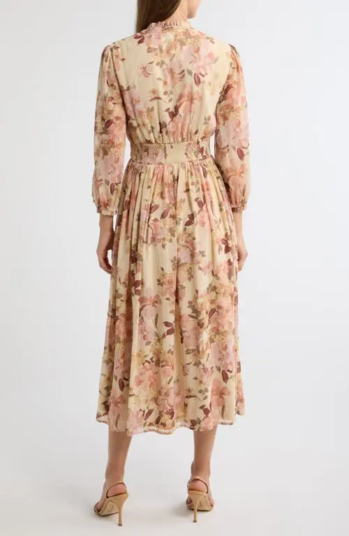 Anne Klein Floral Metallic Stripe Midi Dress