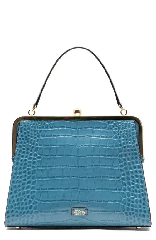 FRANCES VALENTINE Jackie Croc Embossed Leather Frame Bag - Blue