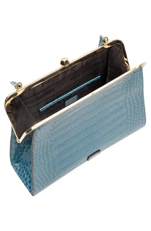 FRANCES VALENTINE Jackie Croc Embossed Leather Frame Bag - Blue