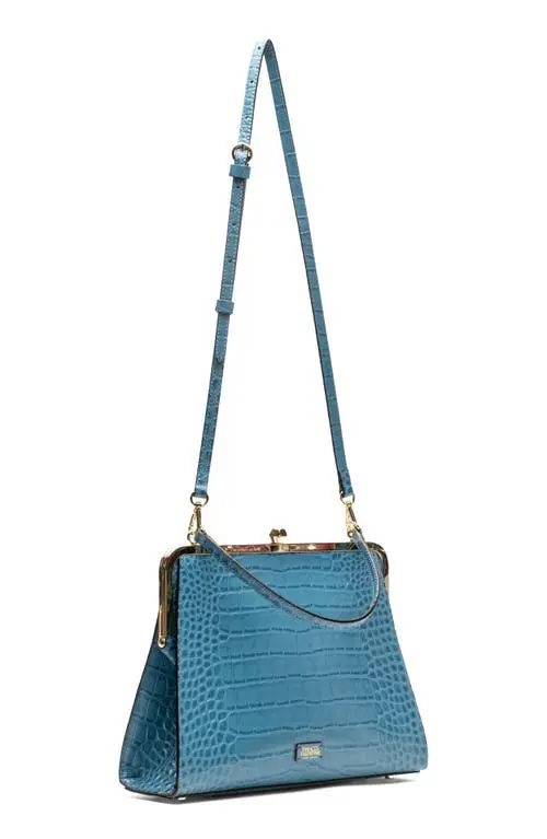 FRANCES VALENTINE Jackie Croc Embossed Leather Frame Bag - Blue