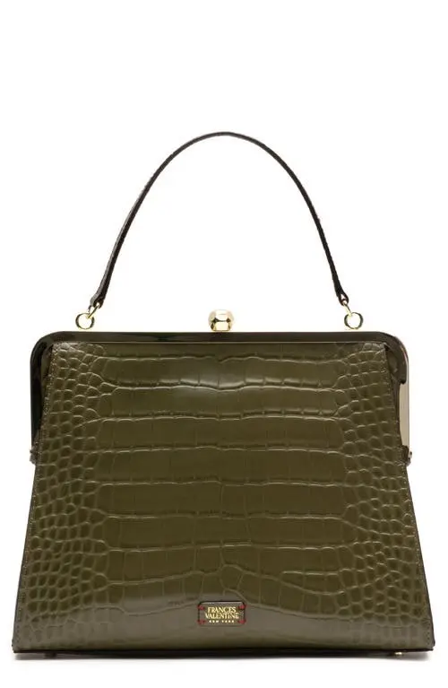 FRANCES VALENTINE Jackie Croc Embossed Leather Frame Bag - Olive