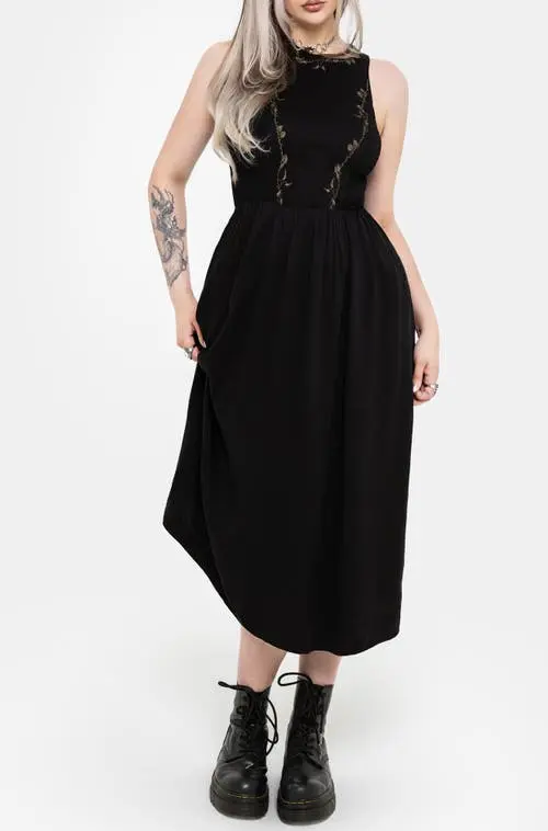 DISTURBIA Rootweave Embroidered Midi Dress