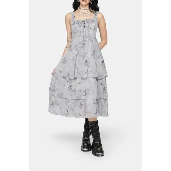 DISTURBIA Butterfly Tiered Midi Dress