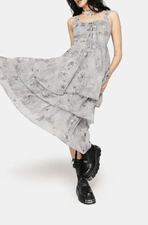 DISTURBIA Butterfly Tiered Midi Dress