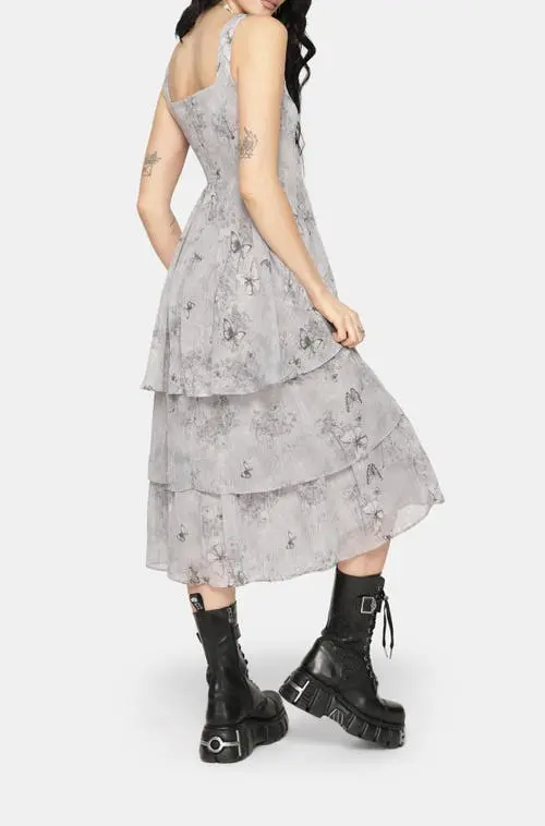 DISTURBIA Butterfly Tiered Midi Dress