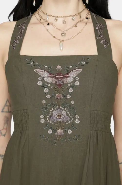 DISTURBIA Siora Folklore Embroidered Midi Dress