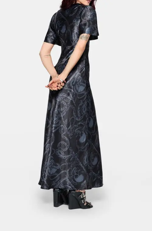 DISTURBIA Ophion Print Satin Maxi Dress