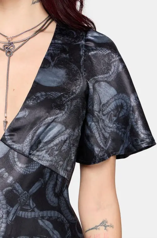 DISTURBIA Ophion Print Satin Maxi Dress