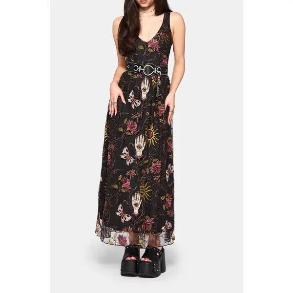 DISTURBIA Embroidered Mesh Maxi Dress