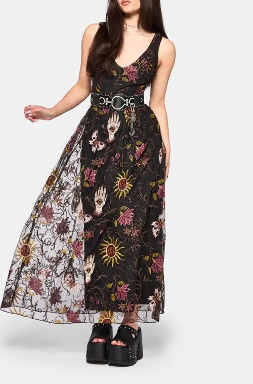 DISTURBIA Embroidered Mesh Maxi Dress