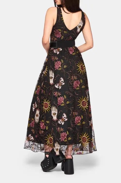 DISTURBIA Embroidered Mesh Maxi Dress