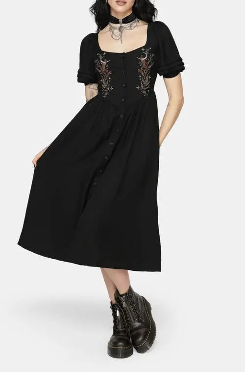 DISTURBIA Abellona Embroidered Midi Dress