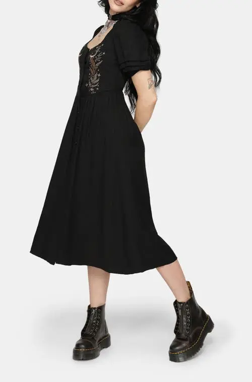 DISTURBIA Abellona Embroidered Midi Dress