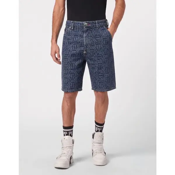 Philipp Plein Monogram Denim Shorts - Blue Storm