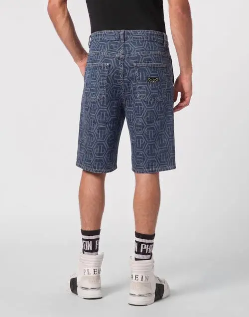 Philipp Plein Monogram Denim Shorts - Blue Storm