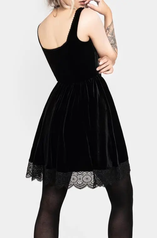 DISTURBIA Orbweb Lace Hem Velour Mini Dress