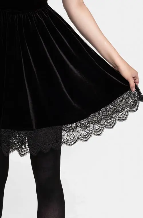 DISTURBIA Orbweb Lace Hem Velour Mini Dress