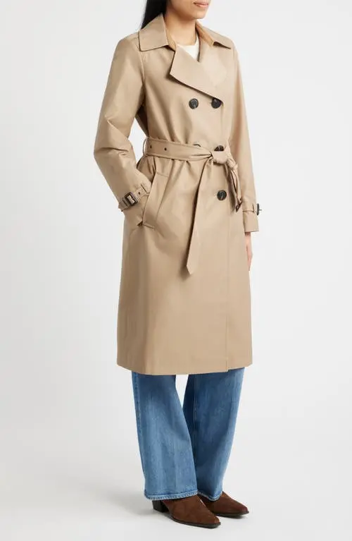 Sam Edelman Double Breasted Trench Coat With Faux Suede Detailing - Sand