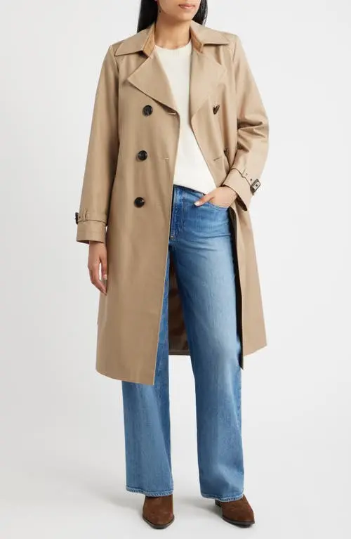 Sam Edelman Double Breasted Trench Coat With Faux Suede Detailing - Sand