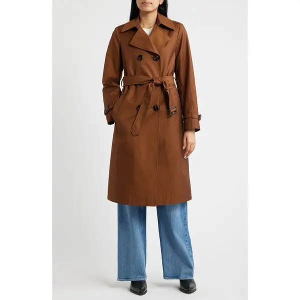 Sam Edelman Double Breasted Trench Coat With Faux Suede Detailing