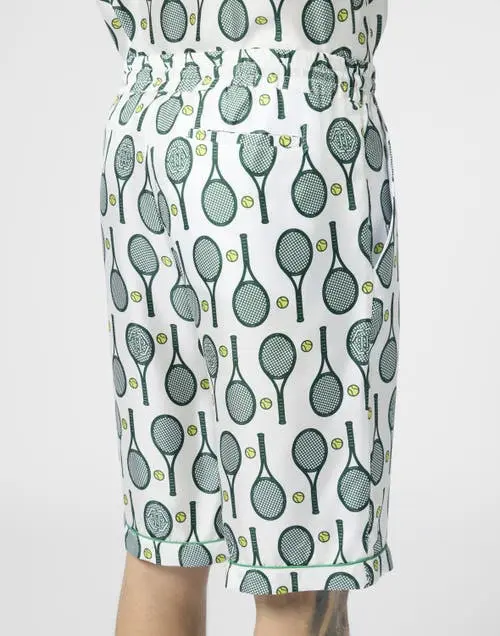 Philipp Plein Silk Tennis Print Drawstring Shorts
