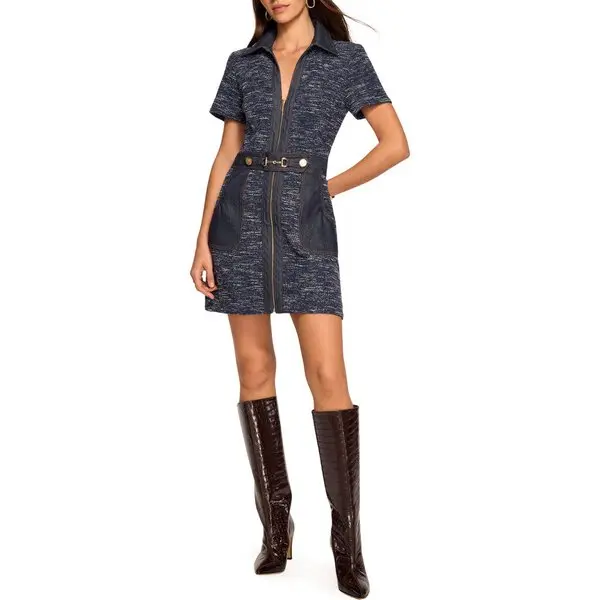 Ramy Brook Darla Tweed Minidress With Zip Front And Belted Waist