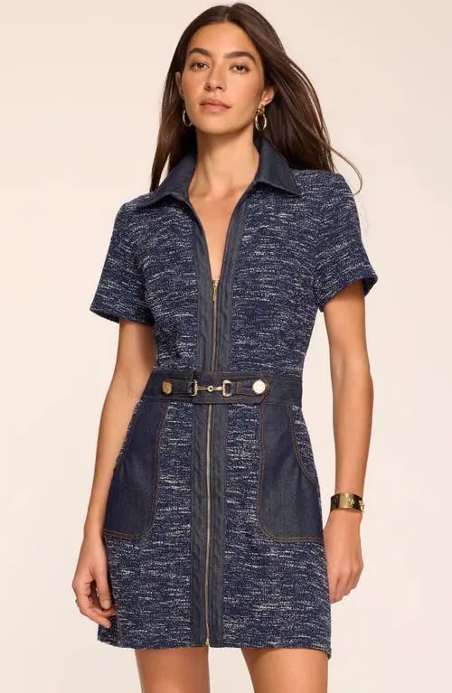 Ramy Brook Darla Tweed Minidress With Zip Front And Belted Waist