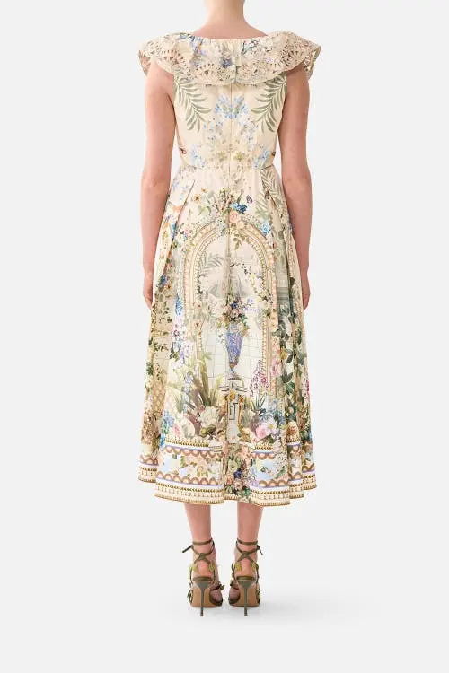 Camilla V-neck Frill Midi Dress