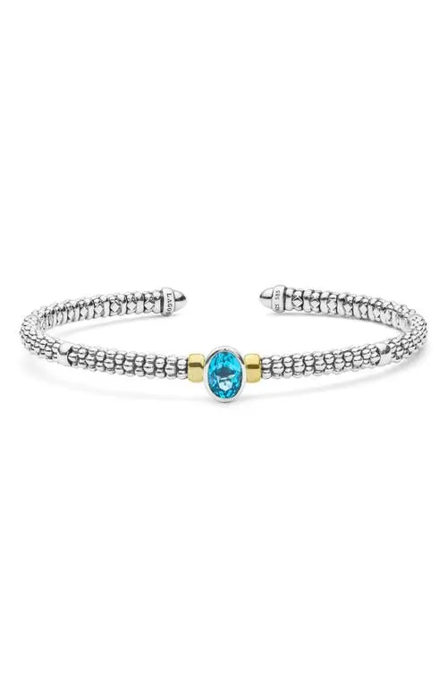 Lagos Signature Caviar Blue Topaz Cuff - Two-tone