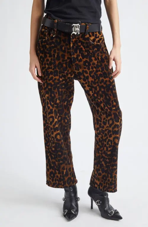 R13 Leopard Print Cotton Velveteen "x-boyfriend" Pants