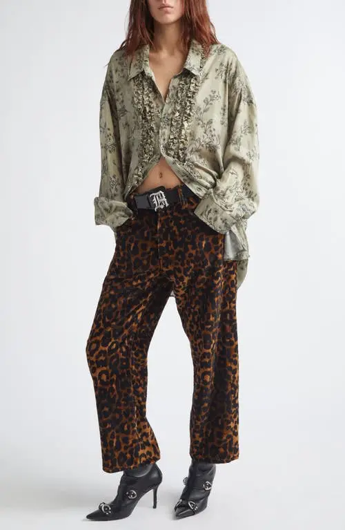 R13 Leopard Print Cotton Velveteen "x-boyfriend" Pants