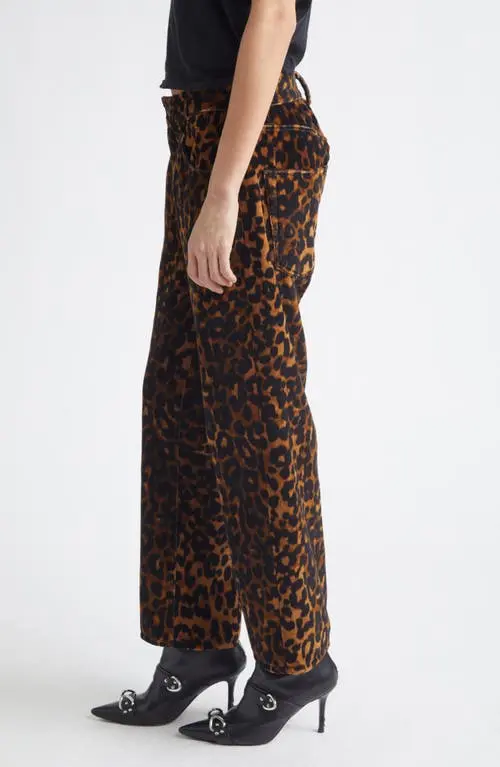 R13 Leopard Print Cotton Velveteen "x-boyfriend" Pants