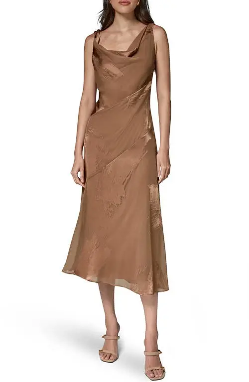 Donna Karan New York Satin Burnout Cowl Neck Cocktail Dress