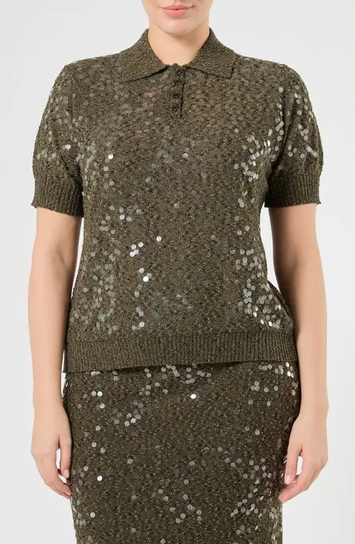 Marina Rinaldi Panno Sequin Knit Polo - Kaki
