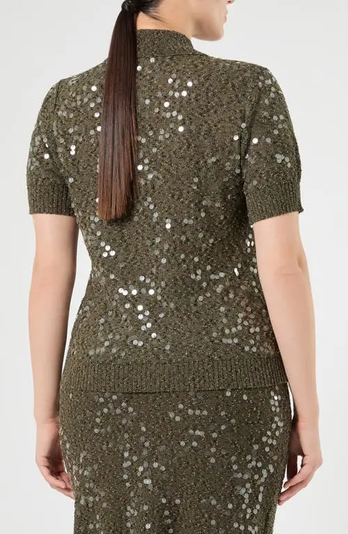 Marina Rinaldi Panno Sequin Knit Polo - Kaki