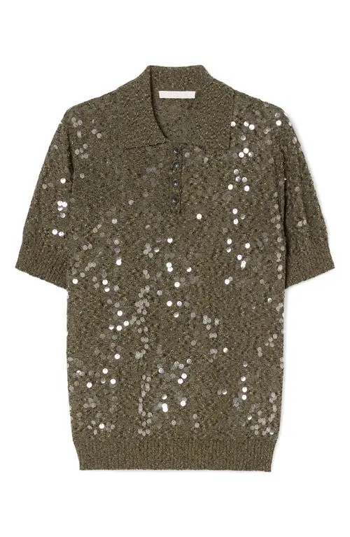 Marina Rinaldi Panno Sequin Knit Polo - Kaki