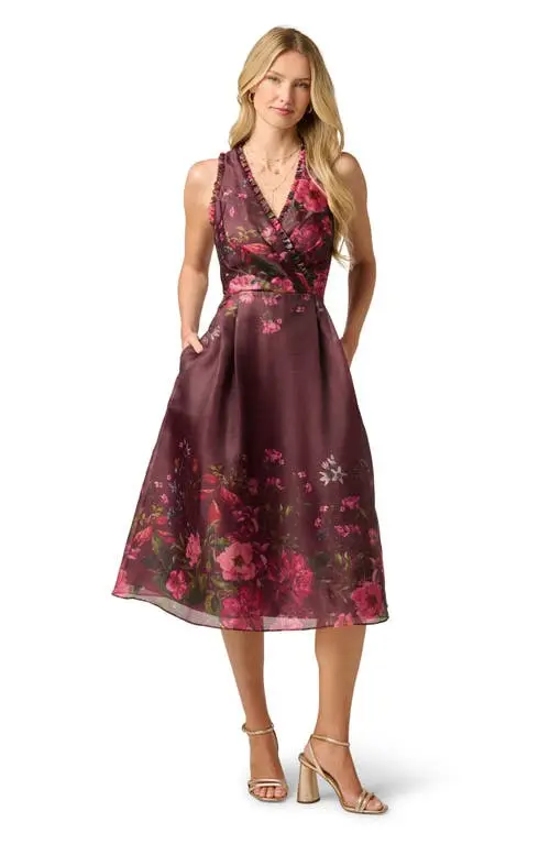 Adrianna Papell Floral Organza Midi Dress