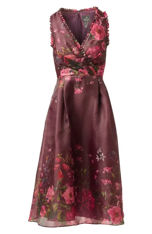 Adrianna Papell Floral Organza Midi Dress