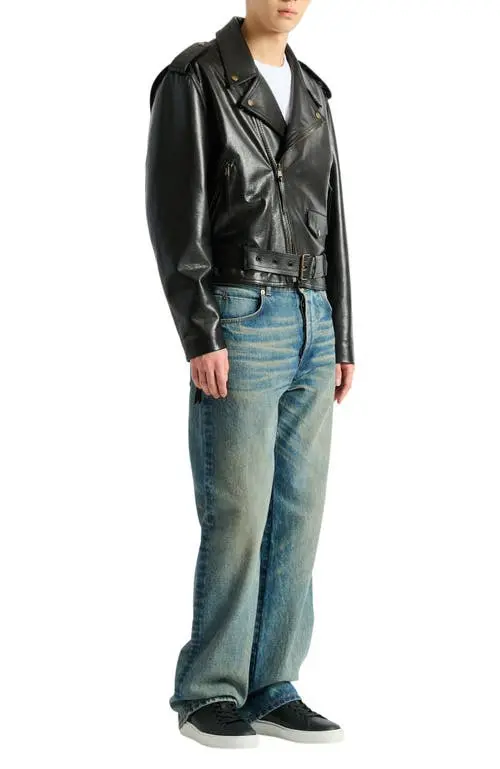 Balmain Textured Leather Biker Jacket
